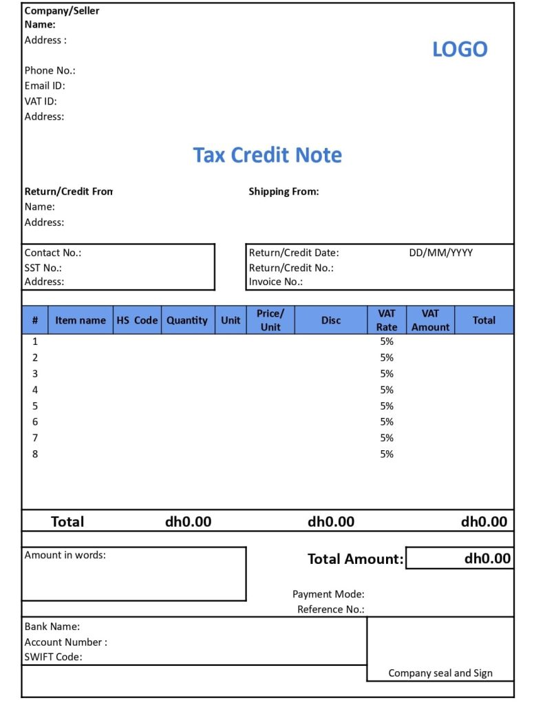 UAE Tax Credit Note: Examples, Formats & Benefits