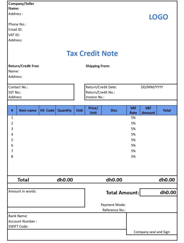 UAE Tax Credit Note: Examples, Formats & Benefits